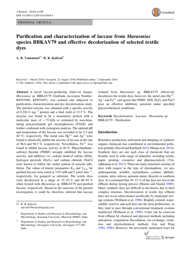 Vantamuri-Kaliwal2016 Article PurificationAndCharacterizatio | PDF | Protein Purification ...
