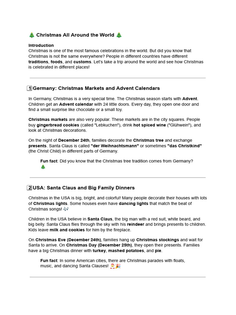 Christmas Traditions Worldwide | PDF | Christmas | Christmas Eve
