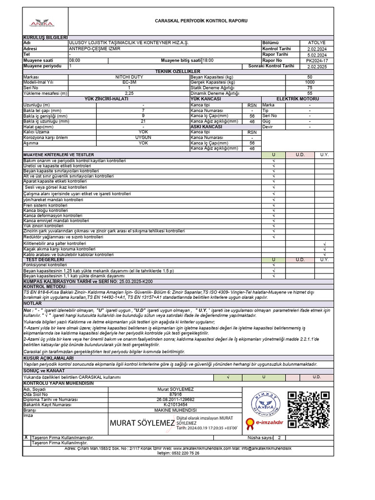 Caraskal Peri̇yodi̇k Kontrol Raporu-1 | PDF