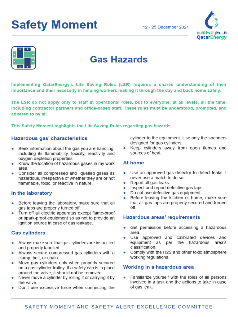 SafetyMoment - PDF - Gas Hazards-12-12-21 To 25-12-21 | PDF | Safety ...