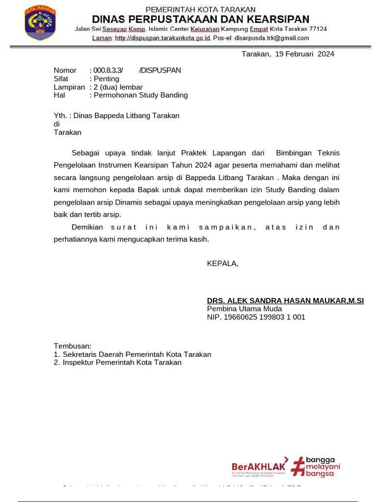 Surat Permohonan STUDY BANDING | PDF