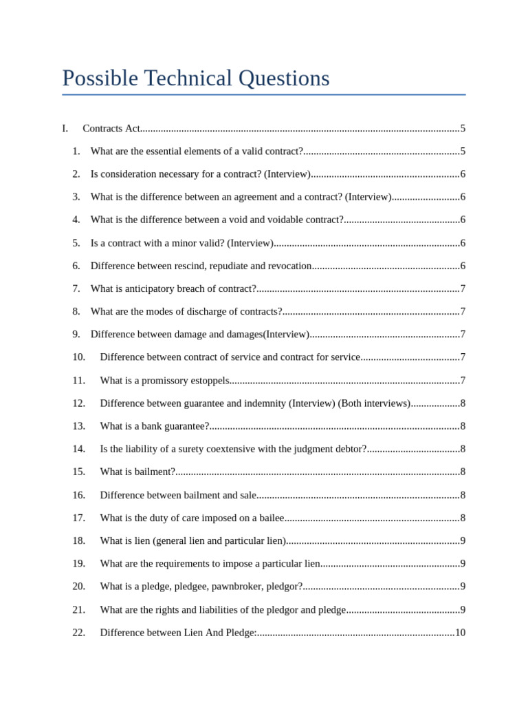 Possible Technical Questions | PDF | Guarantee | Damages