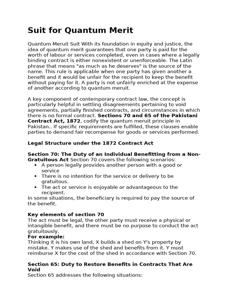 Understanding Quantum Meruit in Law | PDF | Void (Law) | Equity (Law)