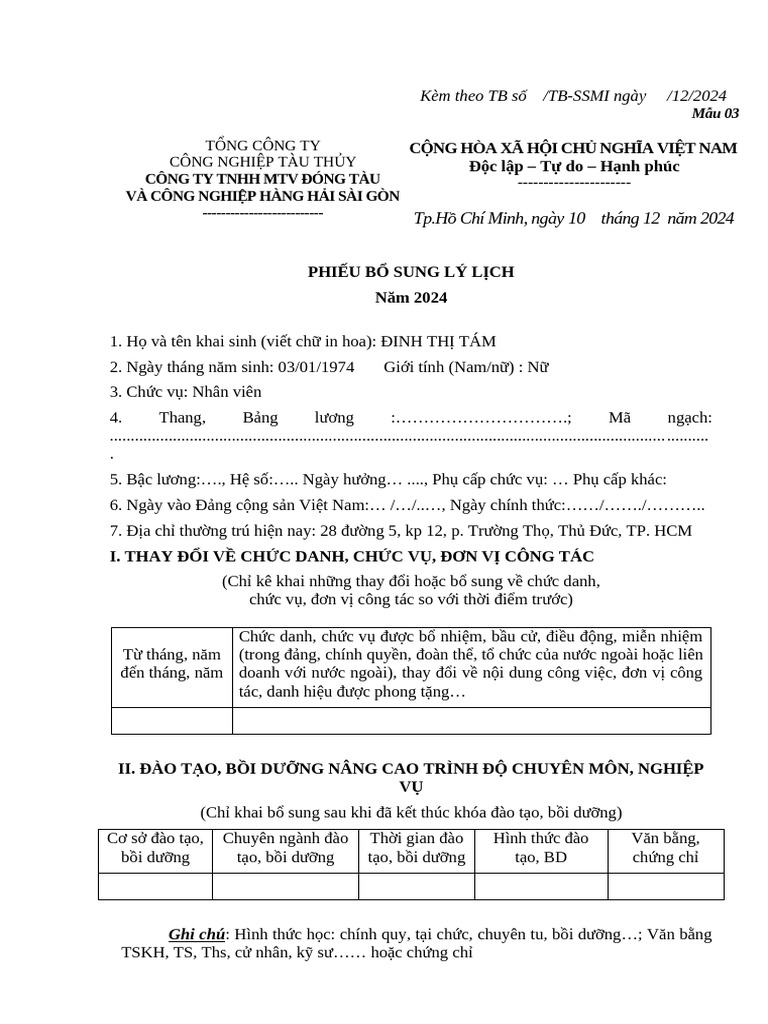Mau 03 - Phieu Bo Sung Ly Lich | PDF