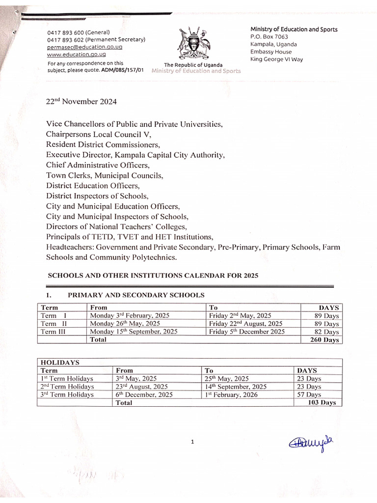 School Calender 2025-1 | PDF