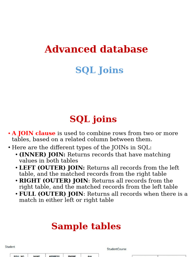 Advanced Database: SQL Joins | PDF | Computing | Data