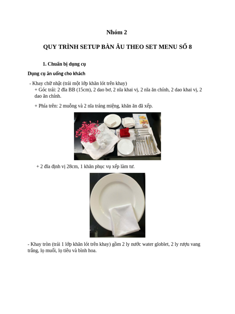 Quy Trình Setup Bàn Âu Theo Set Menu | PDF