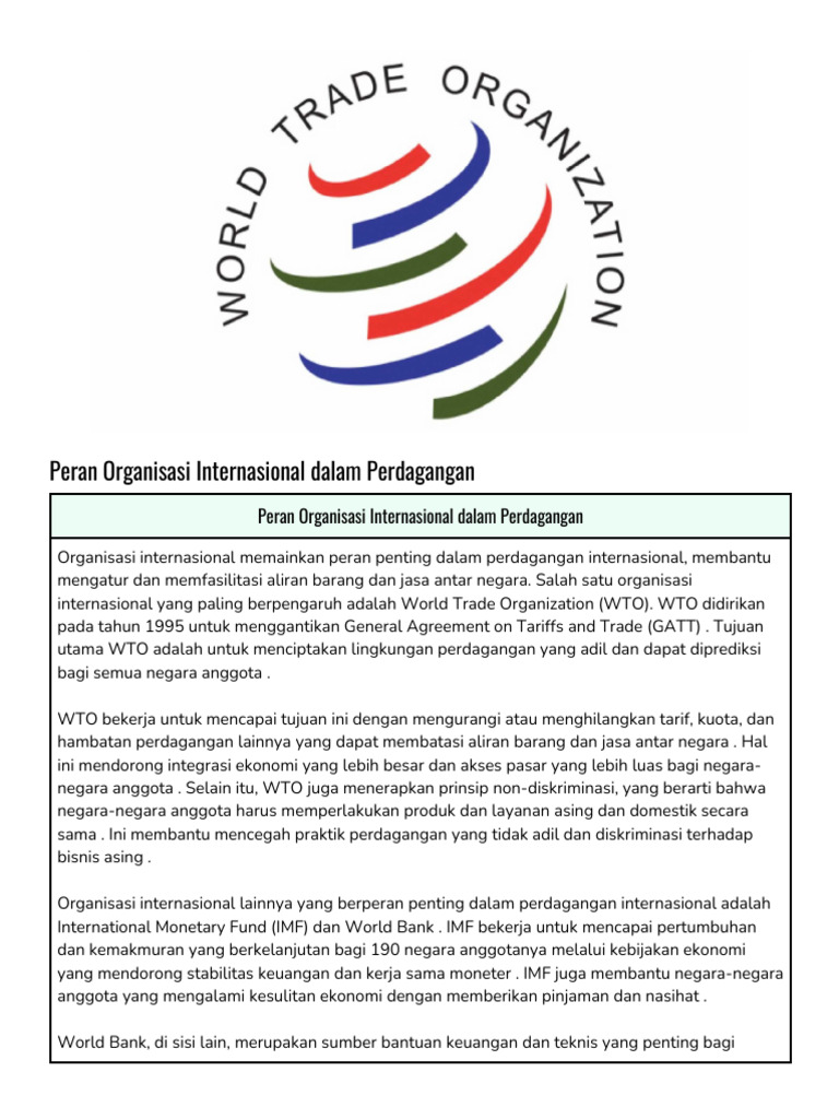 Peran WTO, IMF, dan Bank Dunia dalam Perdagangan | PDF