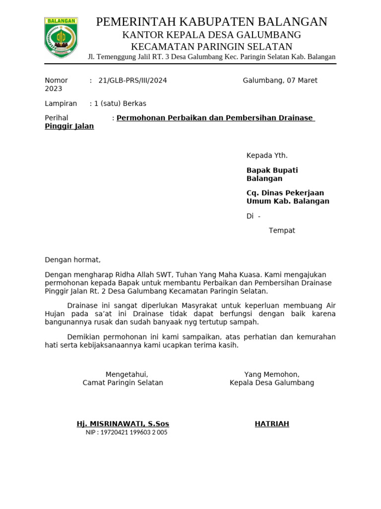 Perbaikan Drainase Desa Galumbang | PDF
