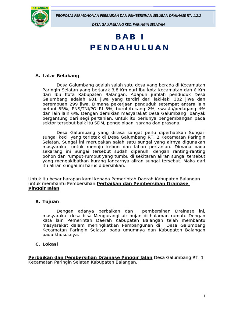Permohonan Perbaikan Drainase Galumbang | PDF