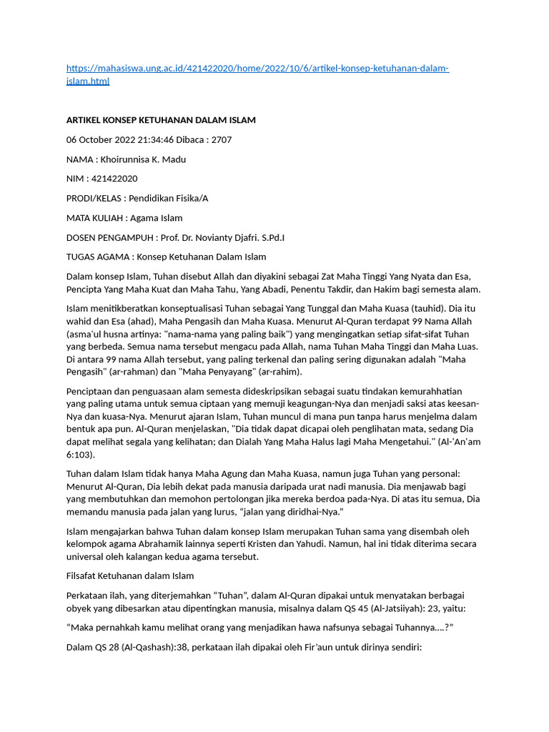 Artikel Tentang Ketuhanan | PDF