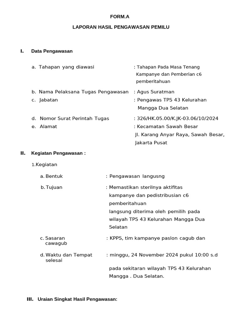 Form A1 TGL 24 Agus Suratman | PDF