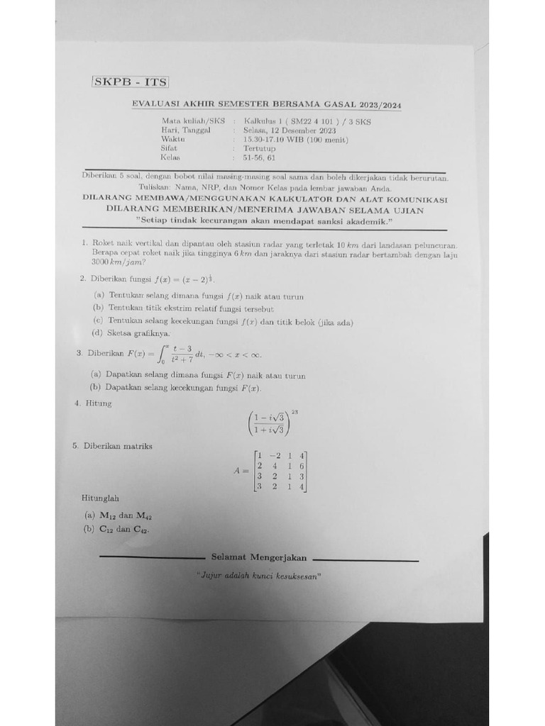 Soal EAS Kalkulus 1 2023 | PDF