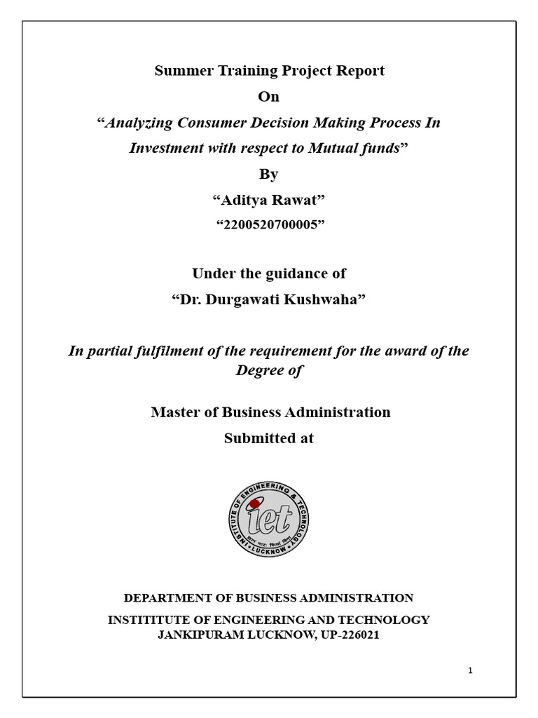 Summer Training Project Report Complete | PDF | Swot Analysis | Decision Making