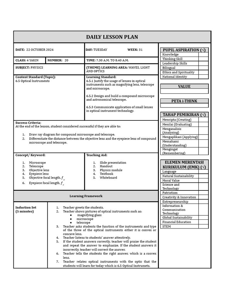 Lesson Plan 4y (22_10) | PDF | Optics | Electromagnetic Radiation