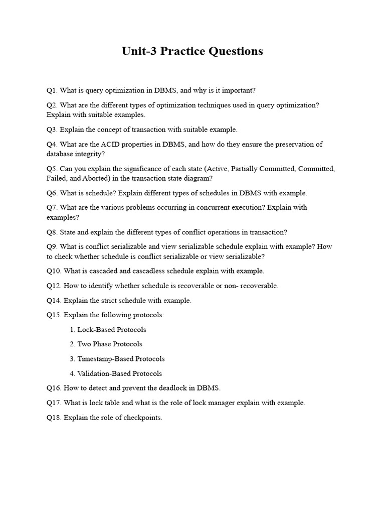 Practice Question Unit-3 and Unit-4 | PDF | Databases | Database Transaction