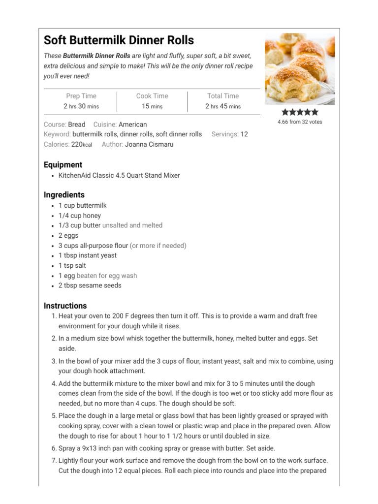 Soft Buttermilk Dinner Rolls - Jo Cooks | PDF | Nutrition Facts Label ...