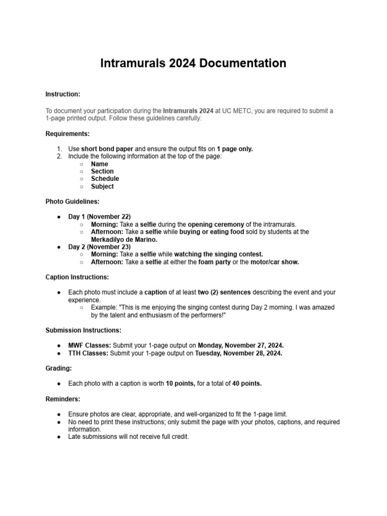 Instruction- Intramurals 2024 Documentation | PDF