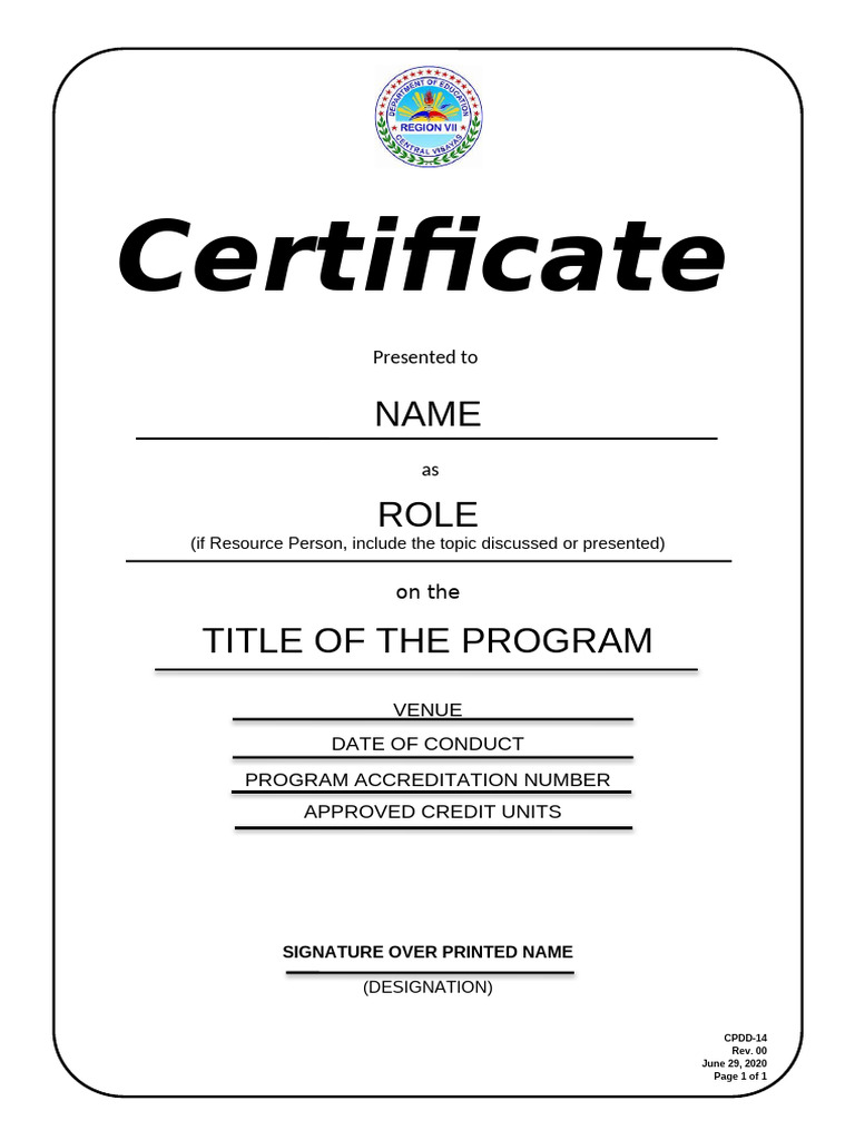 CPDD 14 Certificate For Participants | PDF