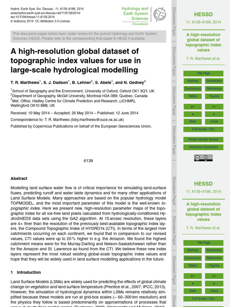 Global Hydrological Model | PDF | Topography | Wetland