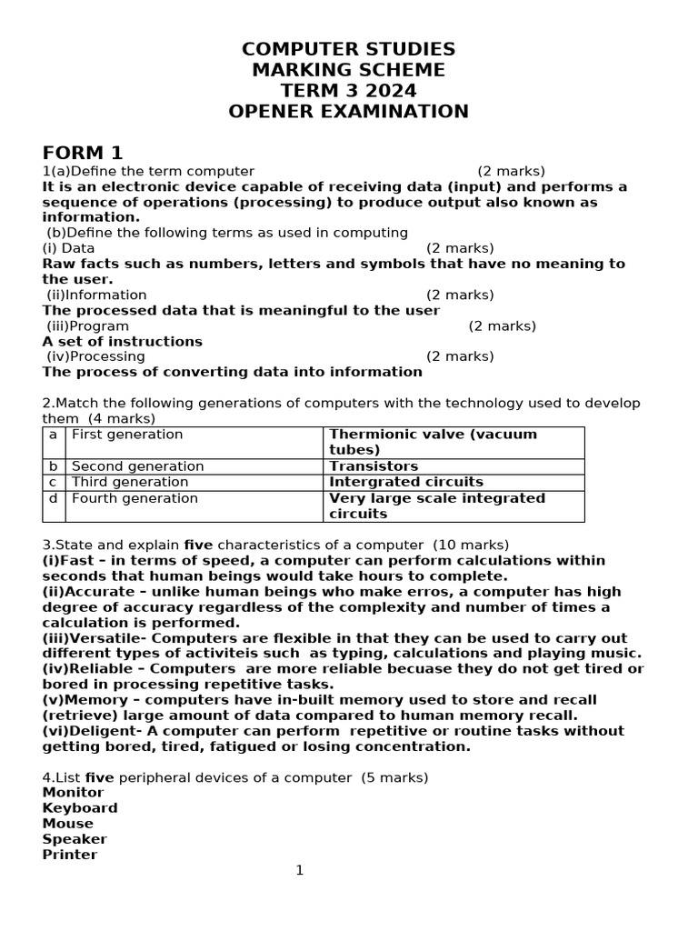 Computer Studies f1 Ms | PDF | Central Processing Unit | Computer Architecture