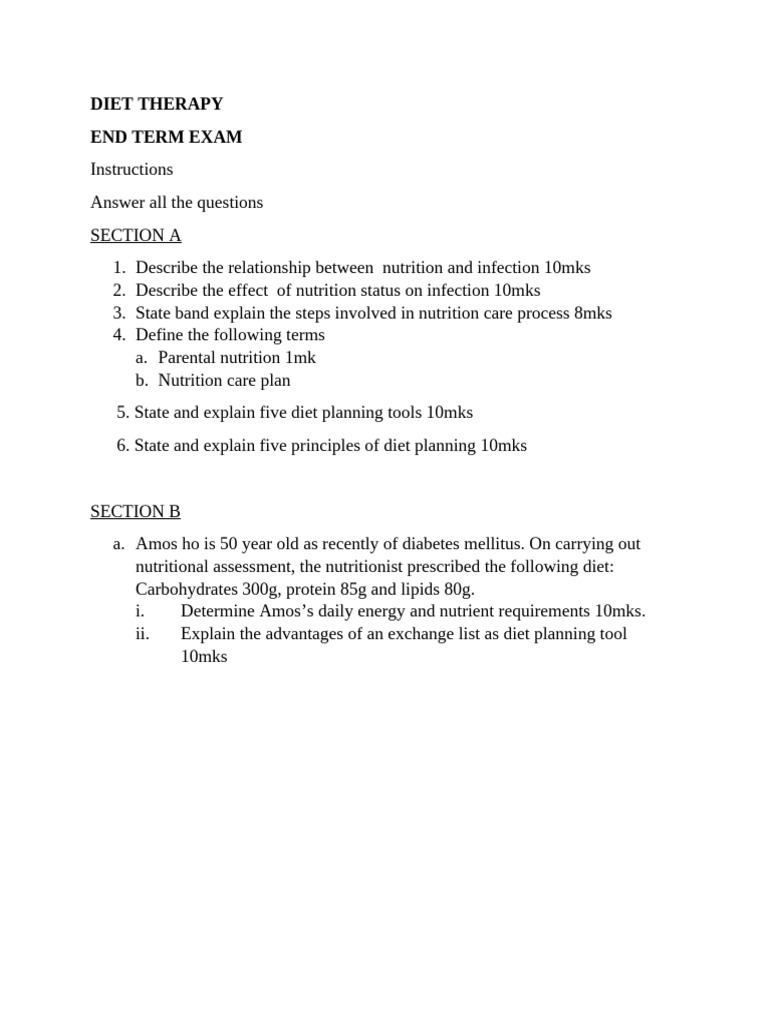 Diet Therapy Exam Guide | PDF