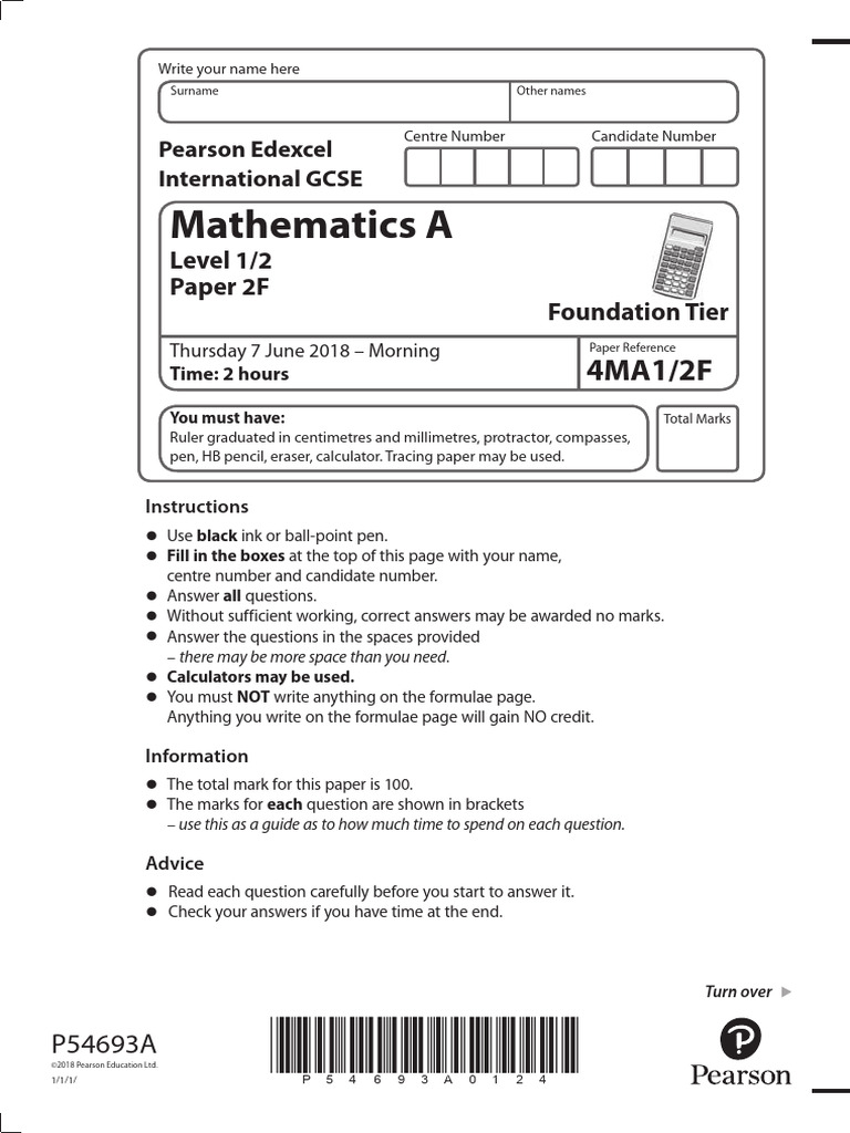 IGCSE MATH PAPER2-june2018 | PDF | Area | Circle