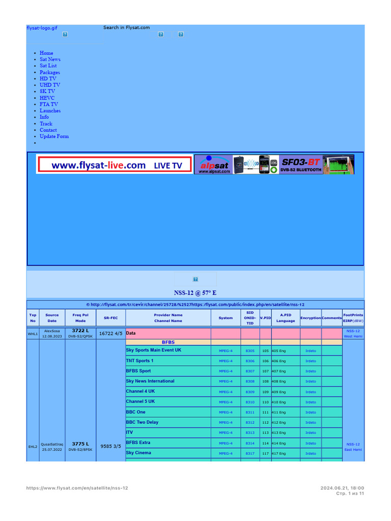 Home - FlySat Satellite Chart | PDF | Broadcasting | Television Network