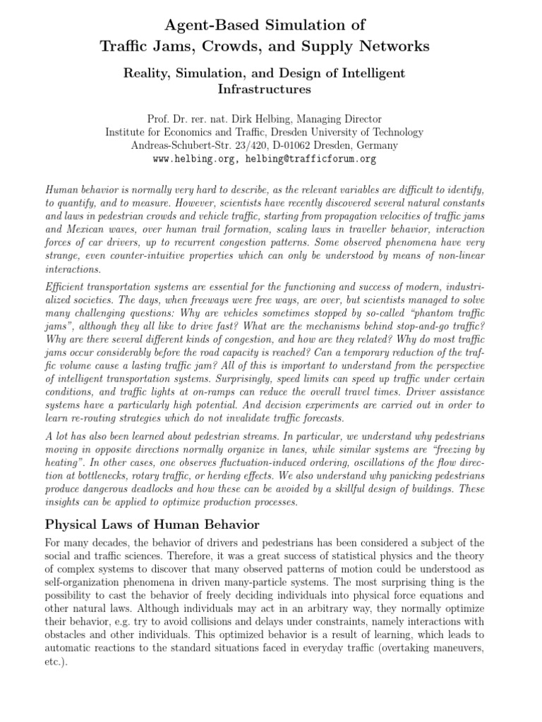 Agent-Based Simulation of Traffic Jams, Crowds, and Supply Networks | PDF | Traffic | Waves