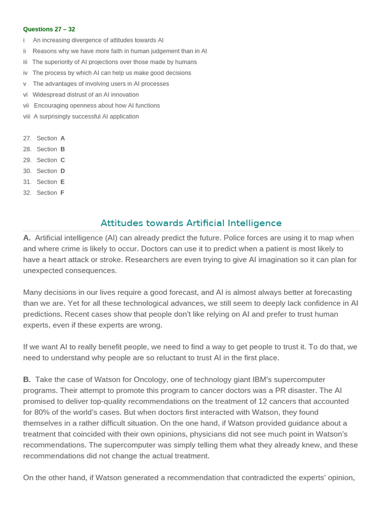 IELTS Reading P3 - Attitudes Towards Artificial Intelligence | PDF | Artificial Intelligence ...