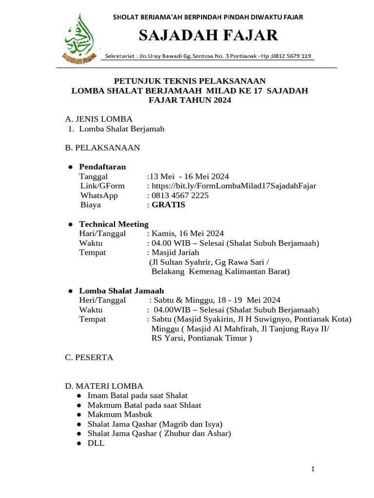 Juknis Perlombaan Milad SF 17 | PDF