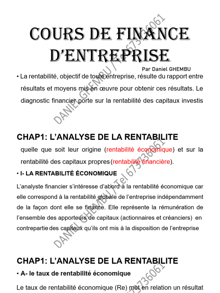 Cours Finance Ese 2024-1 | PDF | Ratio financier | Effet de levier ...