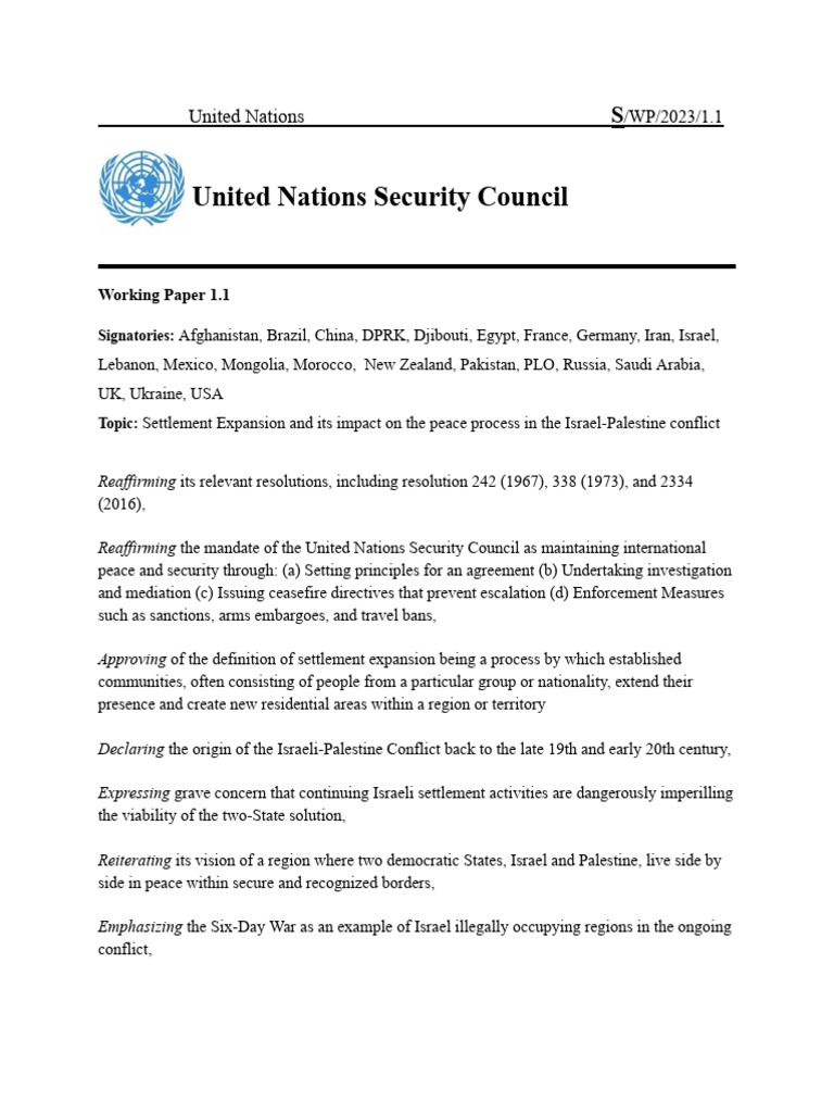 FROMUN23 UNSC Working Paper 1.1 | PDF | World Politics | State Of Palestine