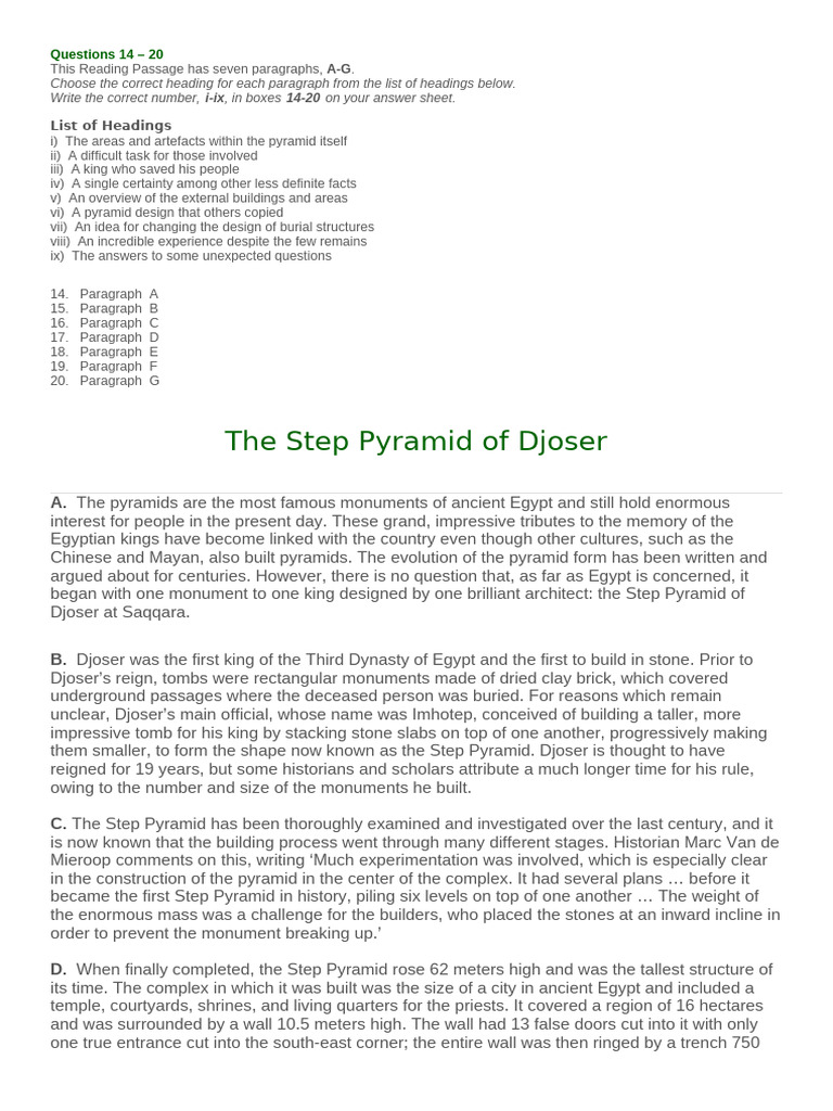 IELTS Reading P3 - The Step Pyramid of Djoser | PDF | Egyptian Pyramids ...
