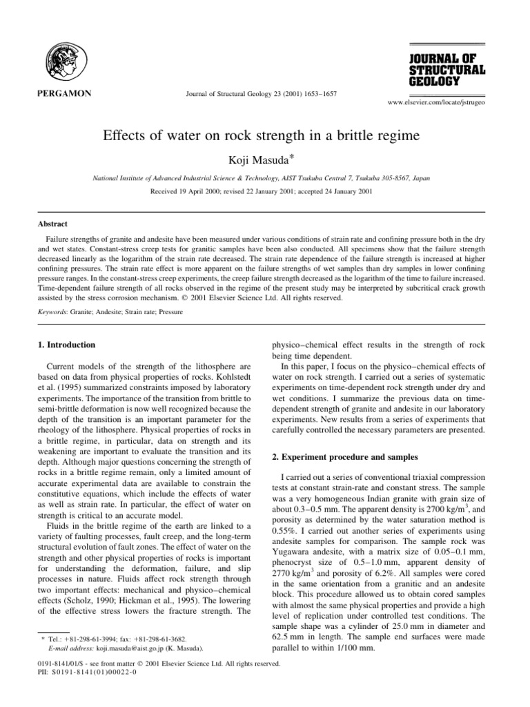 Masuda - 2001 - Effects of Water On Rock Strength in A Brittle Regime ...