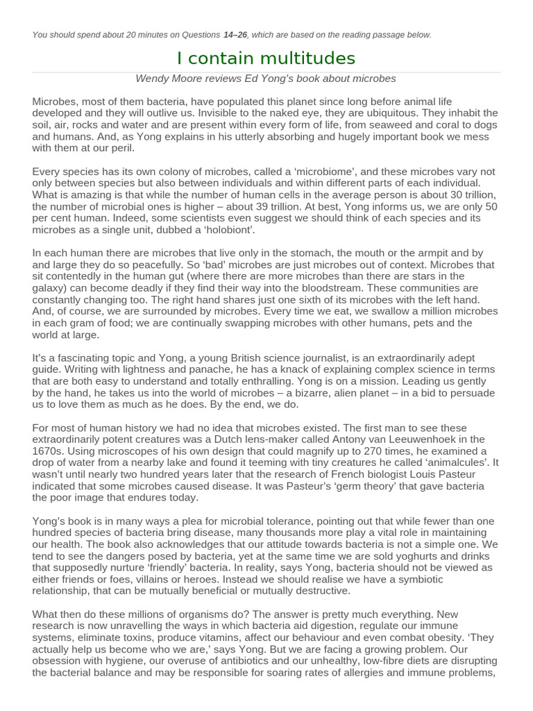 IELTS Reading P2 - I Contain Multitudes | PDF | Microorganism | Bacteria