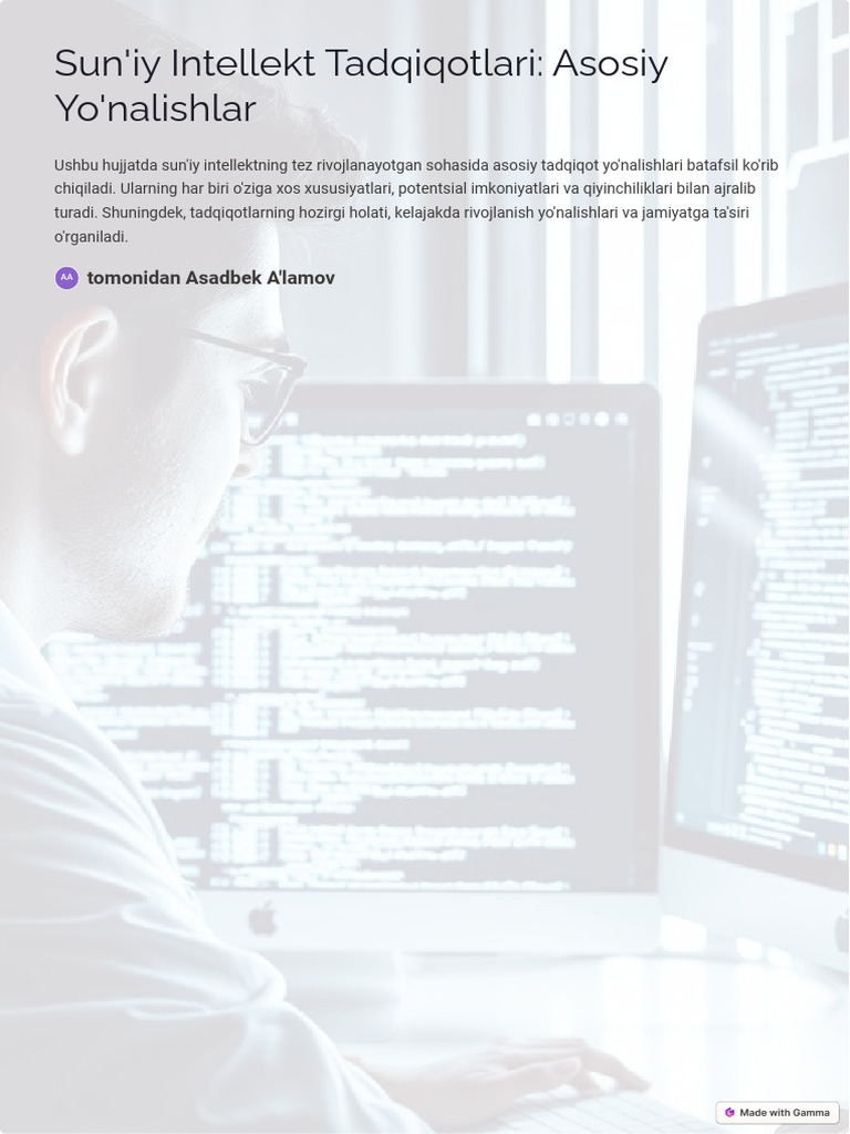 Suniy Intellekt Tadqiqotlari Asosiy Yonalishlar | PDF