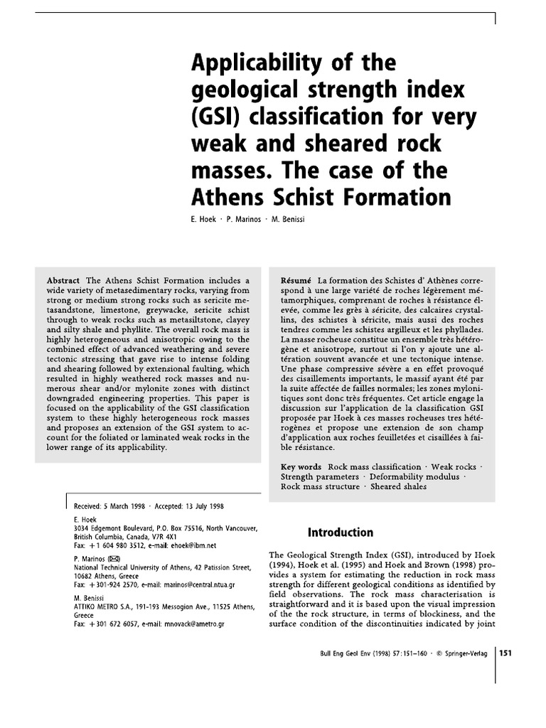 Applicability of the Geological Strength Index (GSI) Classification for ...
