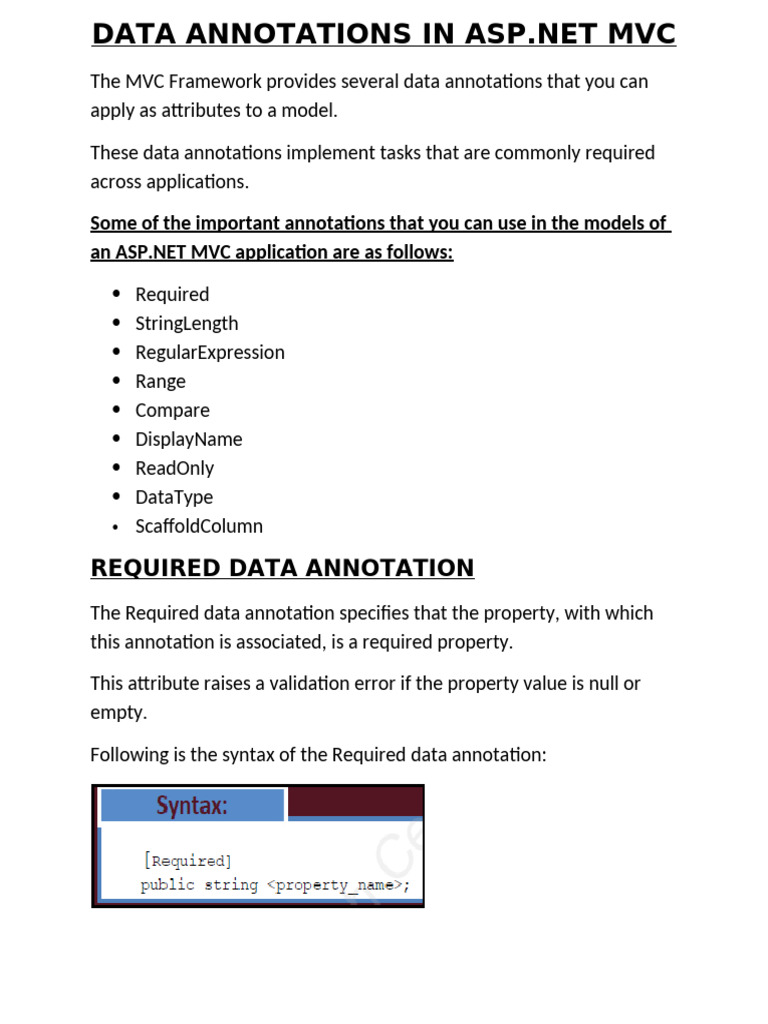 DATA ANNOTATIONS IN ASP | PDF | Data Type | Model–View–Controller DATA ANNOTATIONS IN ASP | PDF | Data Type | Model–View–Controller
