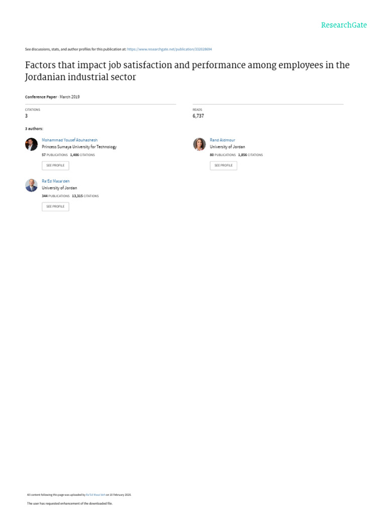 Factor Affect Job Satisfaction and Performance | PDF | Employment | Job ...