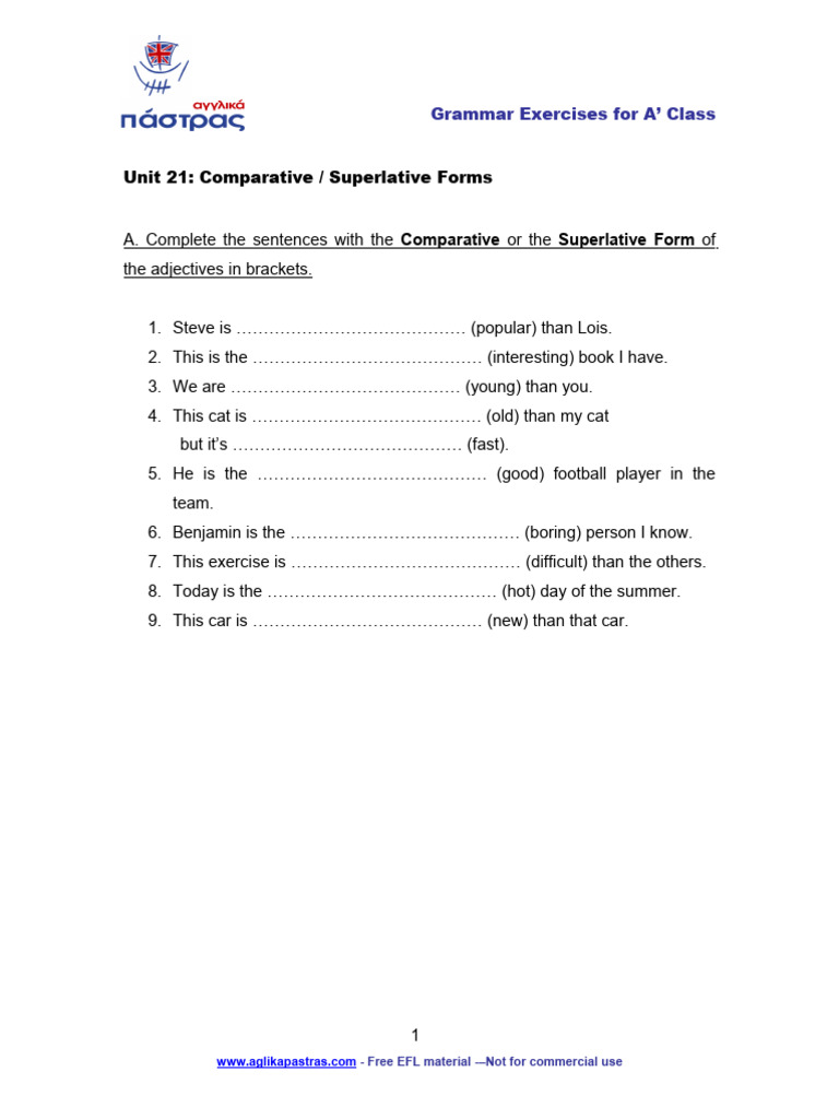 Unit 21 Comparative Superlative | PDF