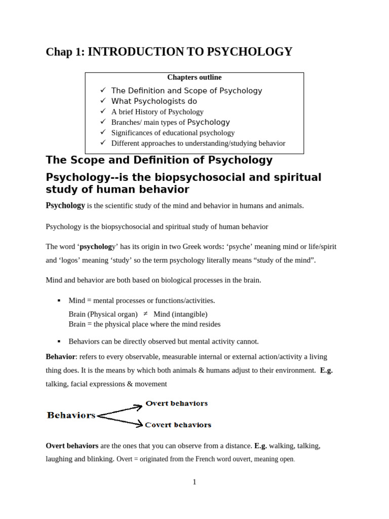 Introduction to Psychology Overview | PDF | Psychology | Psychological ...