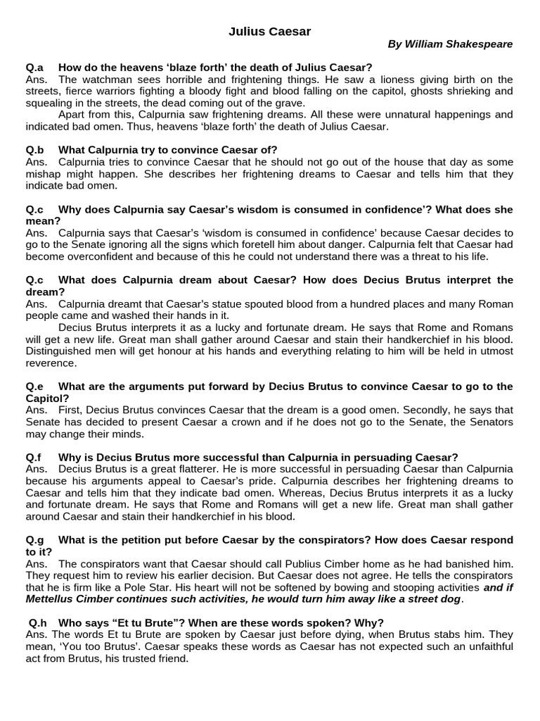 Signs and Omens in Julius Caesar | PDF | Mark Antony | Julius Caesar