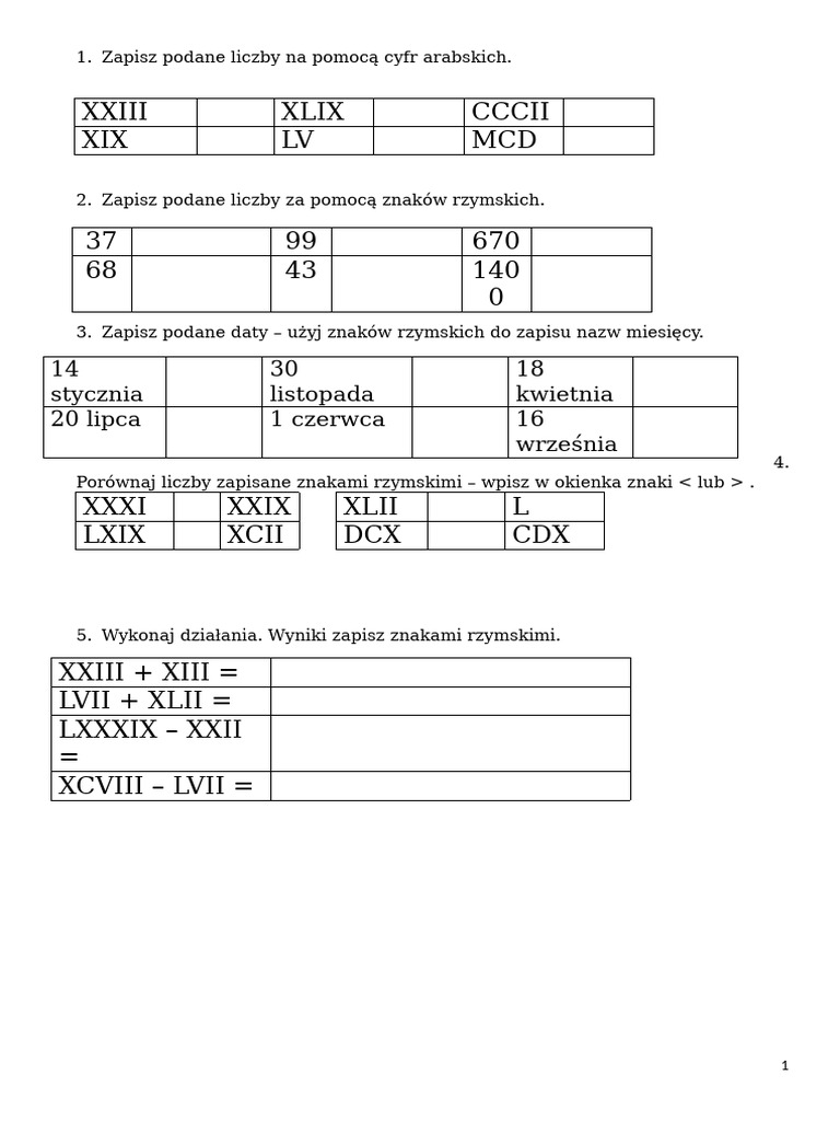 Znaki Rzymskie Kartkówka Poprawa | PDF