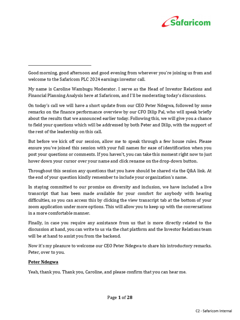 Safaricom HY24 Results Conference Call Transcript | PDF | Inflation | Taxes