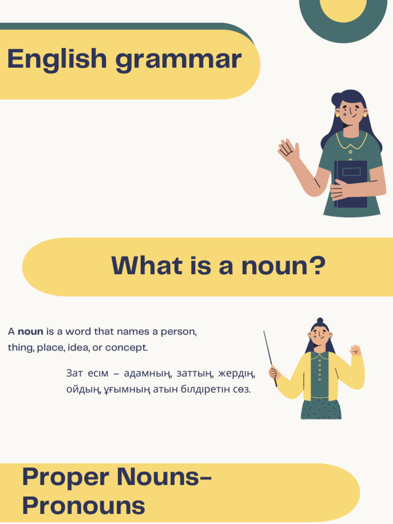 White, Yellow and Green Illustrative Types of Nouns School Presentation ...