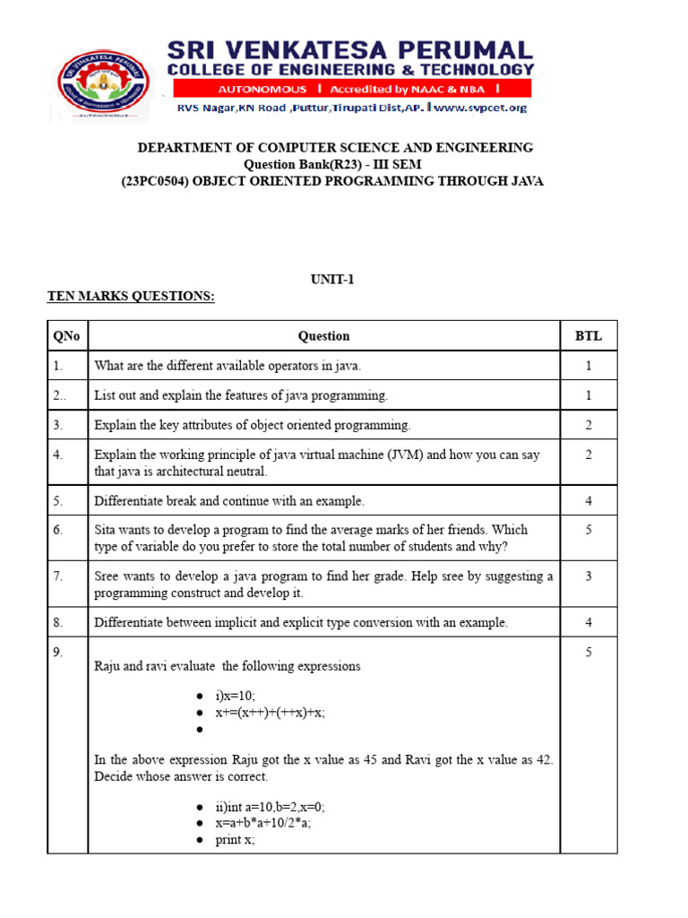 Oops Course Material r23 | PDF | Programming | Constructor (Object Oriented Programming)