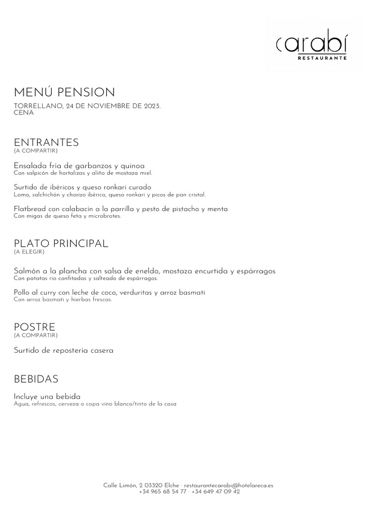 Menú Cena Especial en Restaurante Carabi | PDF