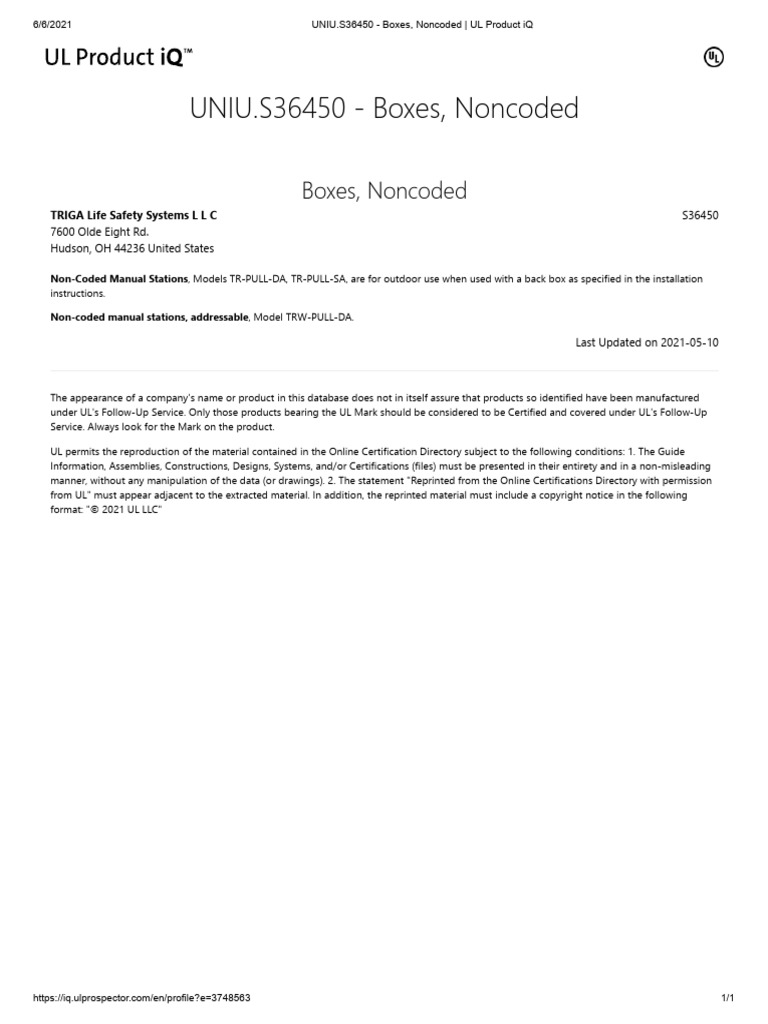 Boxes Noncoded - UL Product Iq | PDF
