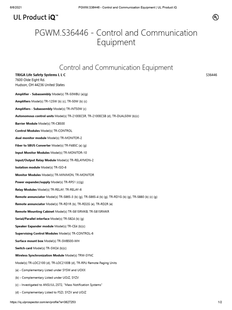Control and Communication Equipment - UL Product Iq | PDF | Computer ...